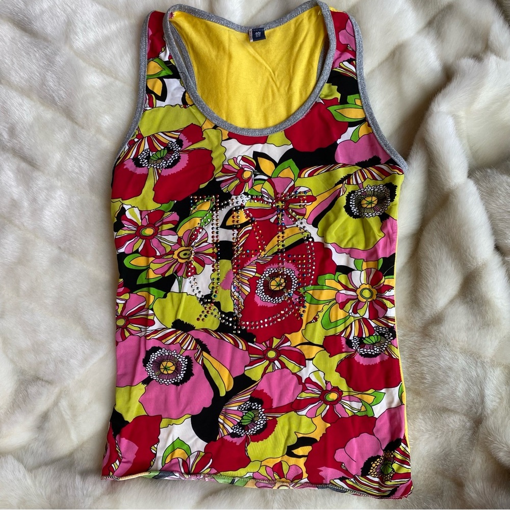 Jean Paul Gautier Vintage Bedazzled Pattern Tank Flor… - Gem